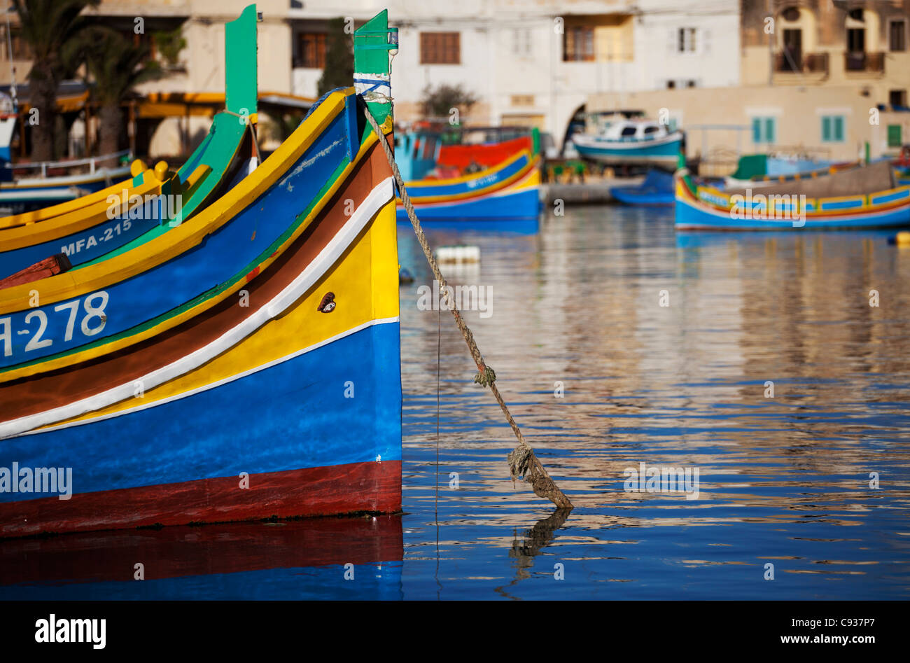 Malta, Europe; Colourful traditional Maltese boats known locally as ...