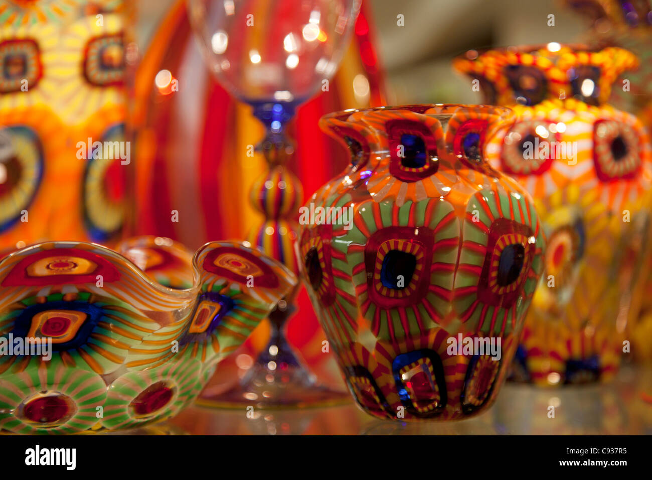 Venice, Veneto, Italy; the famed, colourful Murano Glass on display in a shop window Stock Photo ...