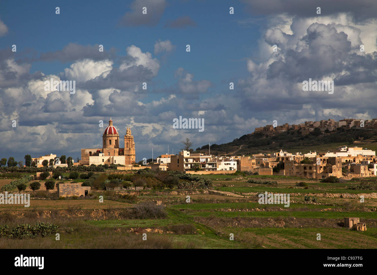 Gozo, Malta, Europe; One of the many churches on the islands dominating ...