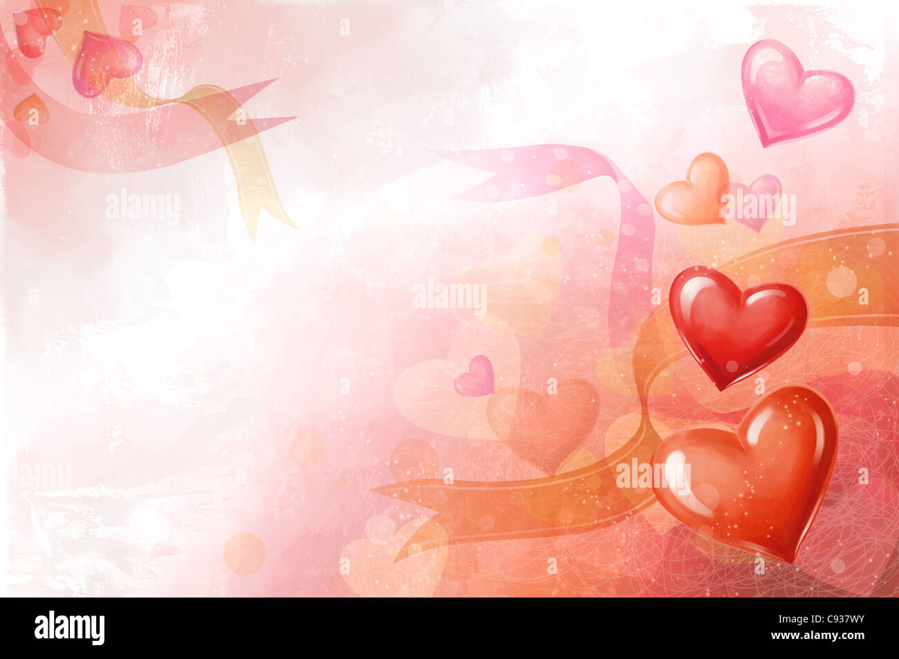 Illustration of heart shape with ribbon on colored background Stock ...