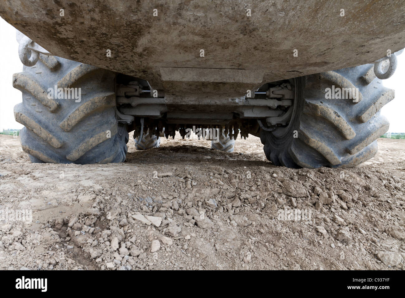 bottom view of heavy construction machine. lokking from the front under ...