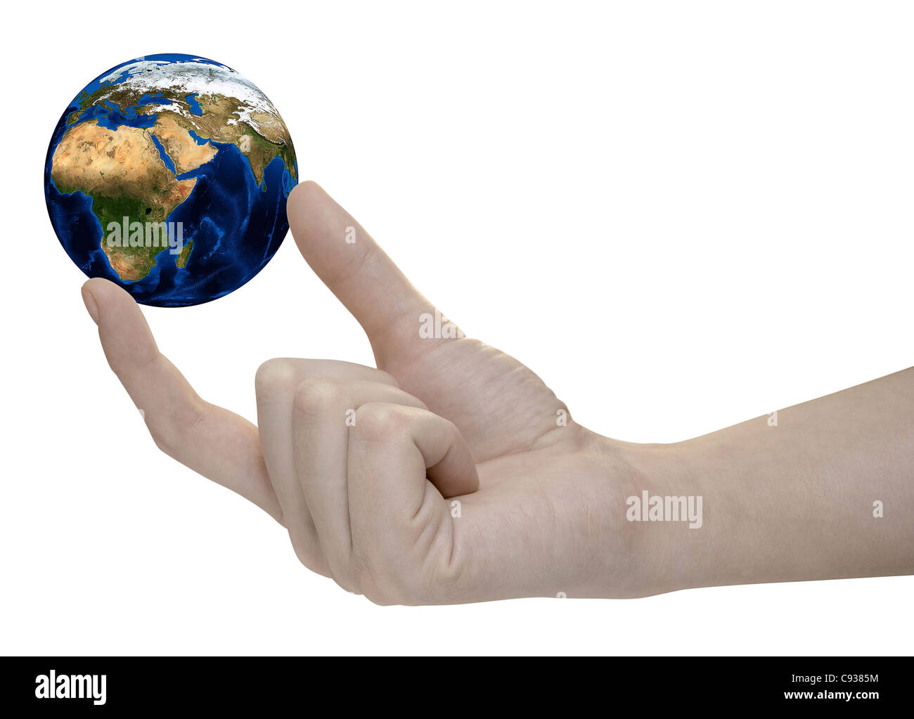 Earth in hand on white background Stock Photo - Alamy