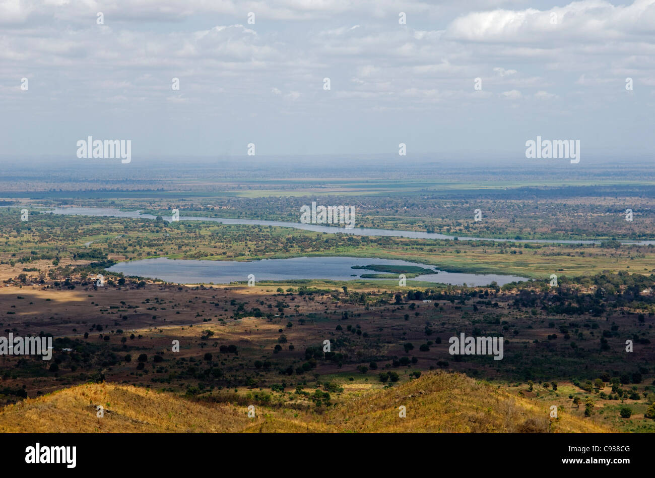 Malawi, Chikwawa region. View over the Shire River plain from the ...
