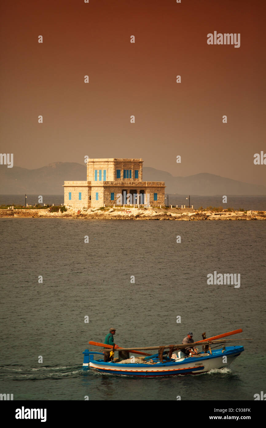 Sicily, Italy, Western Europe; A typical Sicilian colourful boat with a ...
