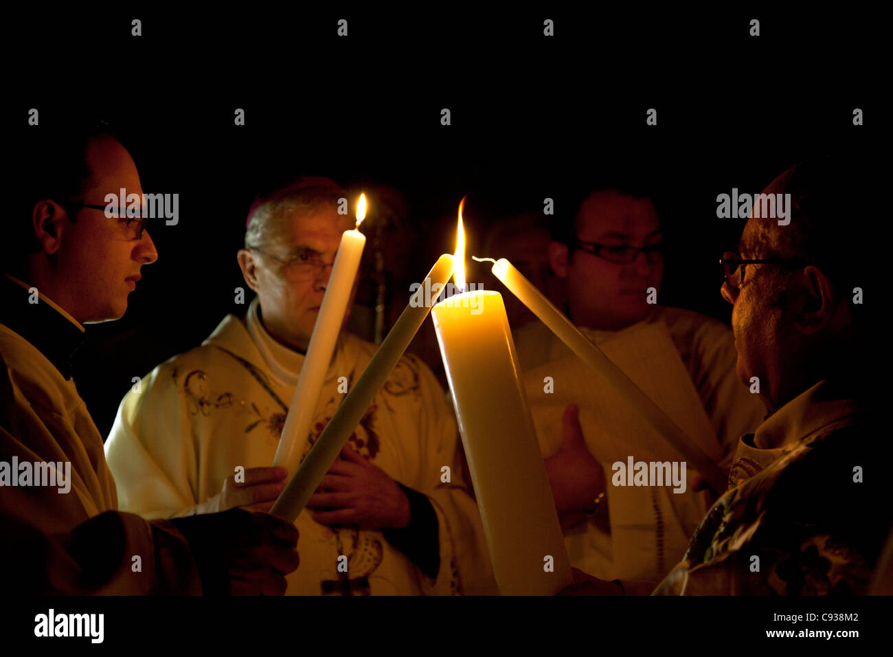 Sicily, Italy, The lighting of the first candle during Easter at the ...