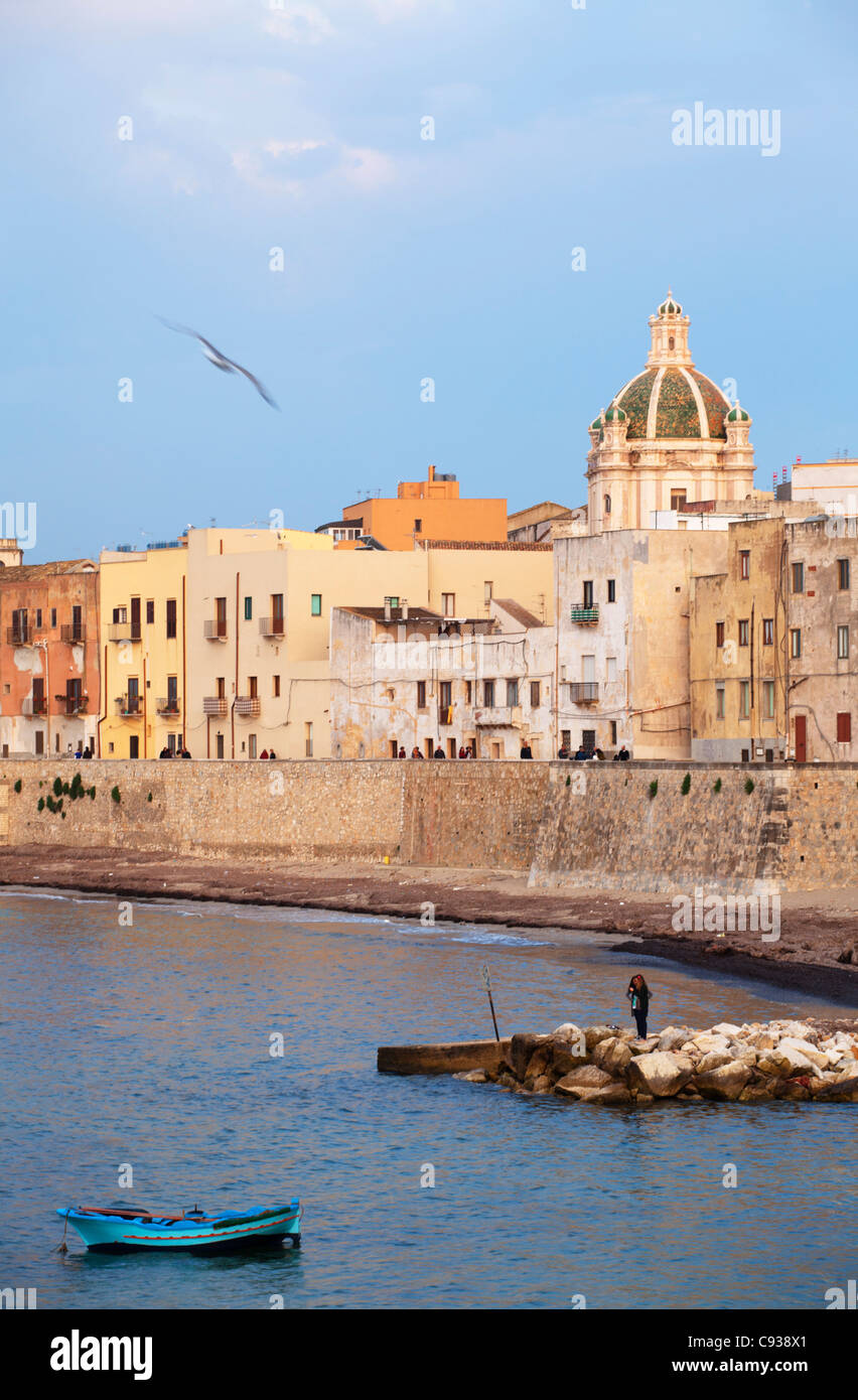 Sicily, Italy, Western Europe; Boats in the fishing port of Trapani ...