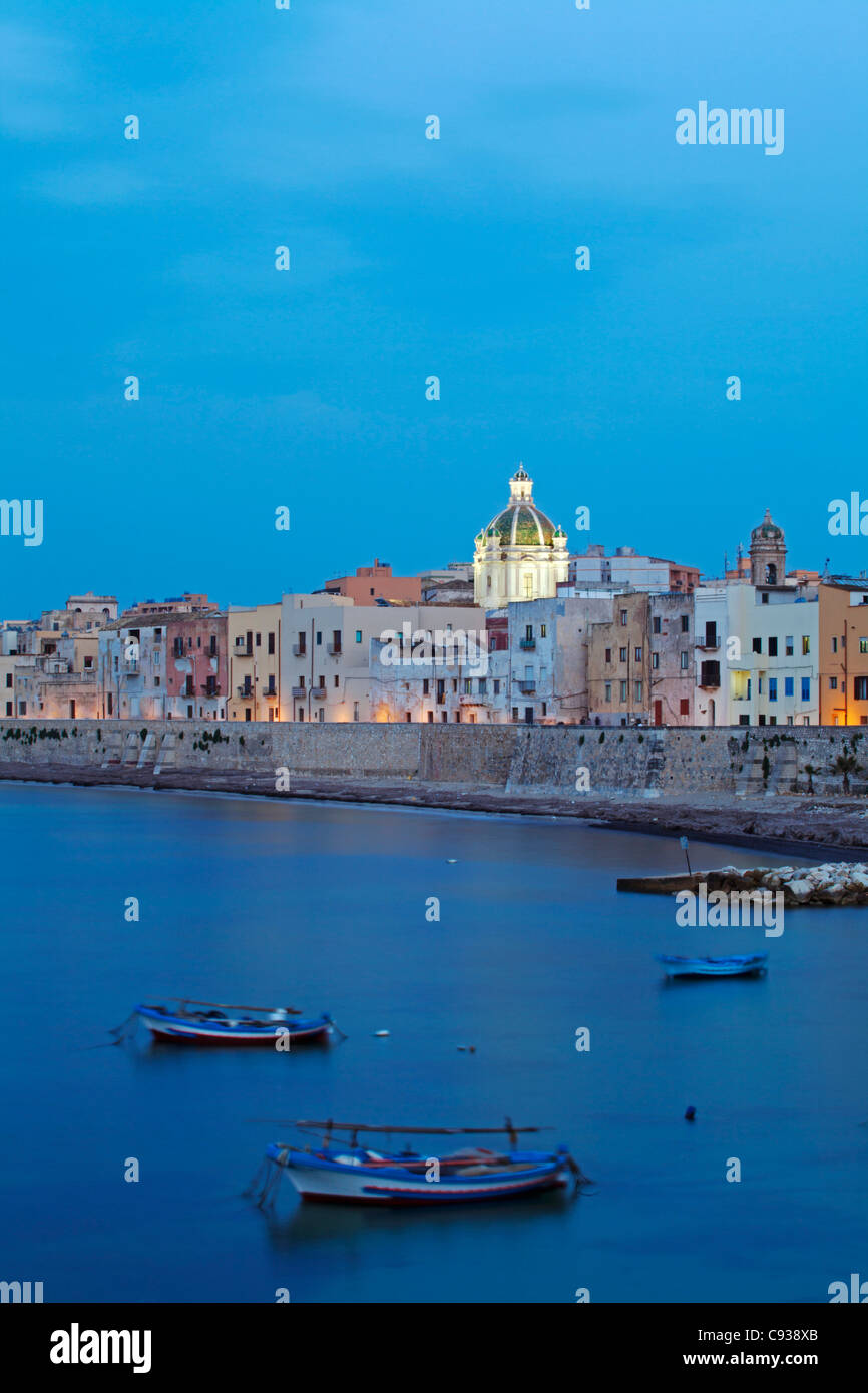 Sicily, Italy, Western Europe; Boats in the fishing port of Trapani ...