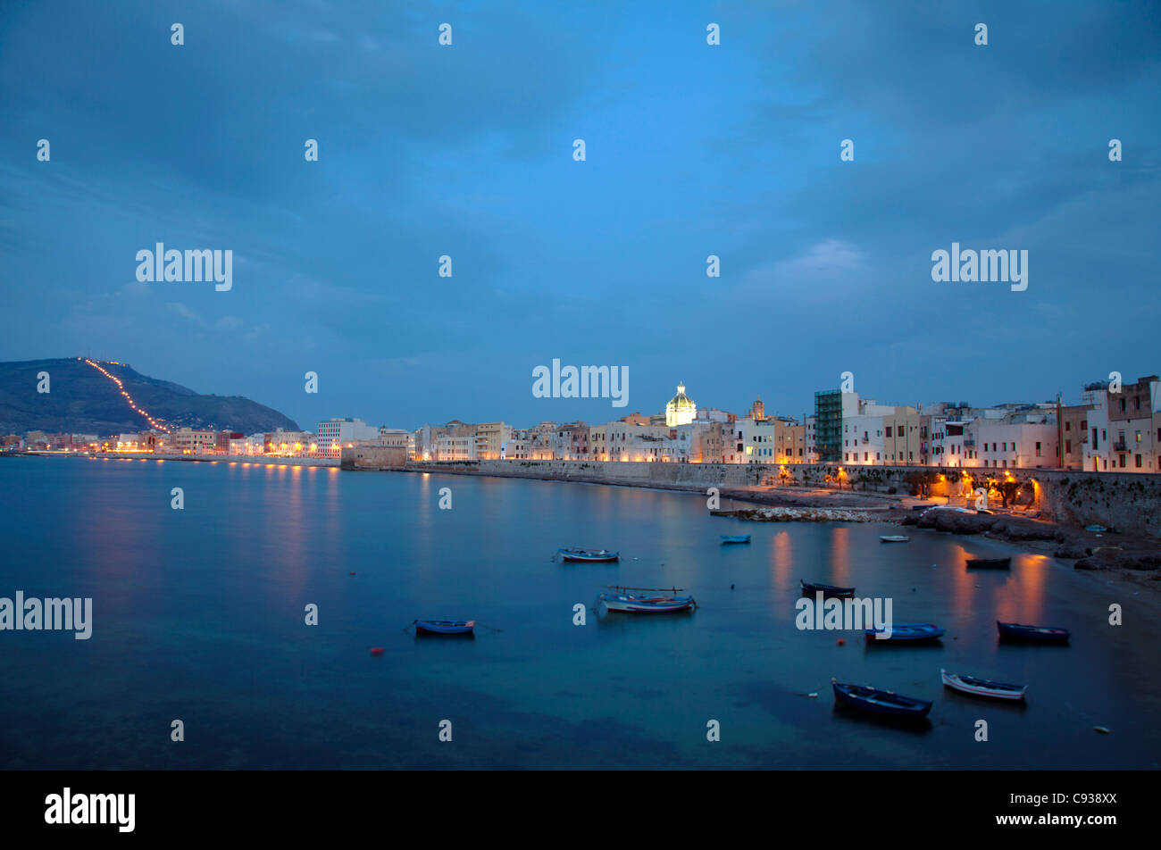Sicily, Italy, Western Europe; Boats in the fishing port of Trapani ...