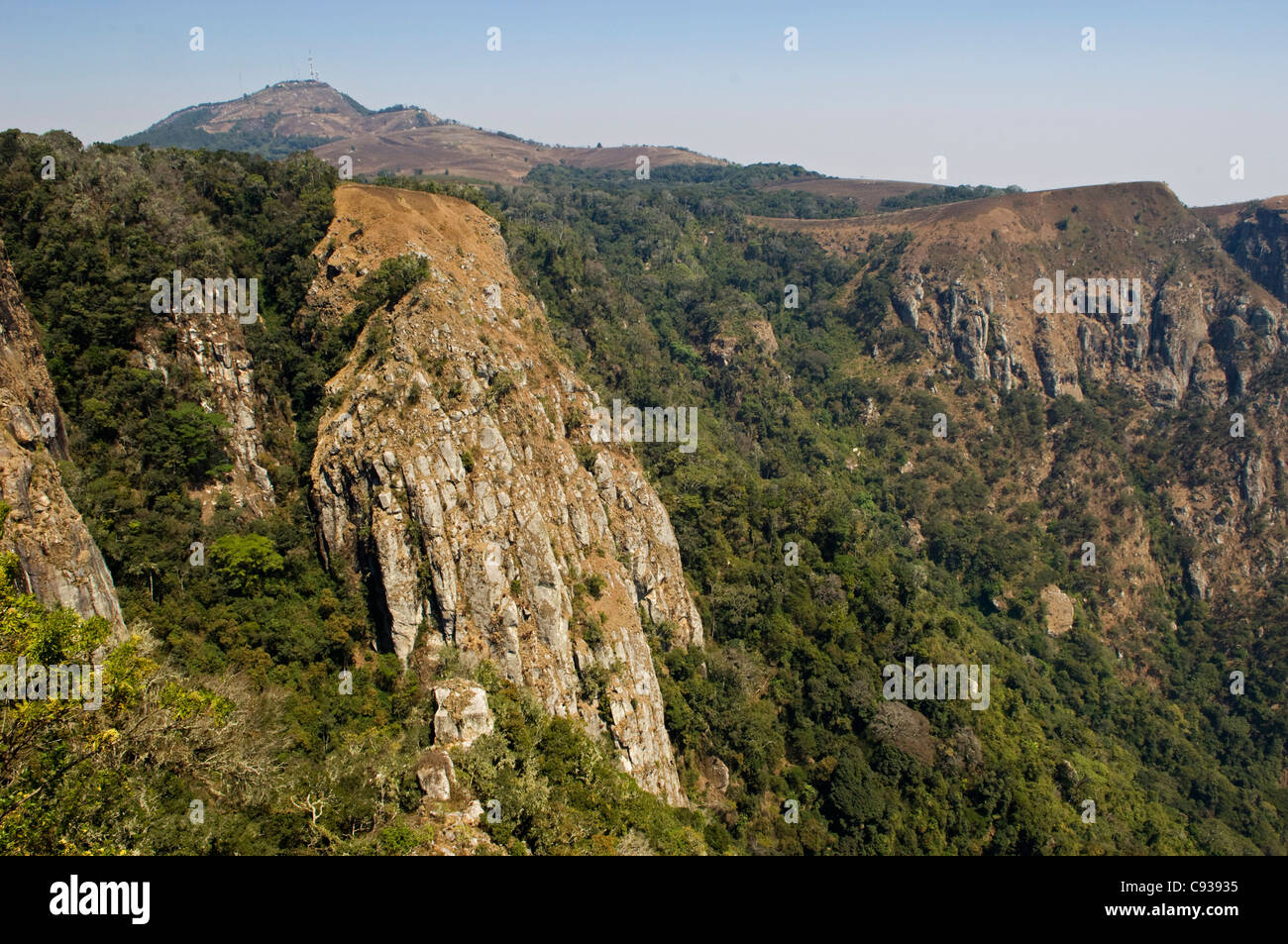 Malawi Zomba Plateau. View along the edge of the plateau towards ...