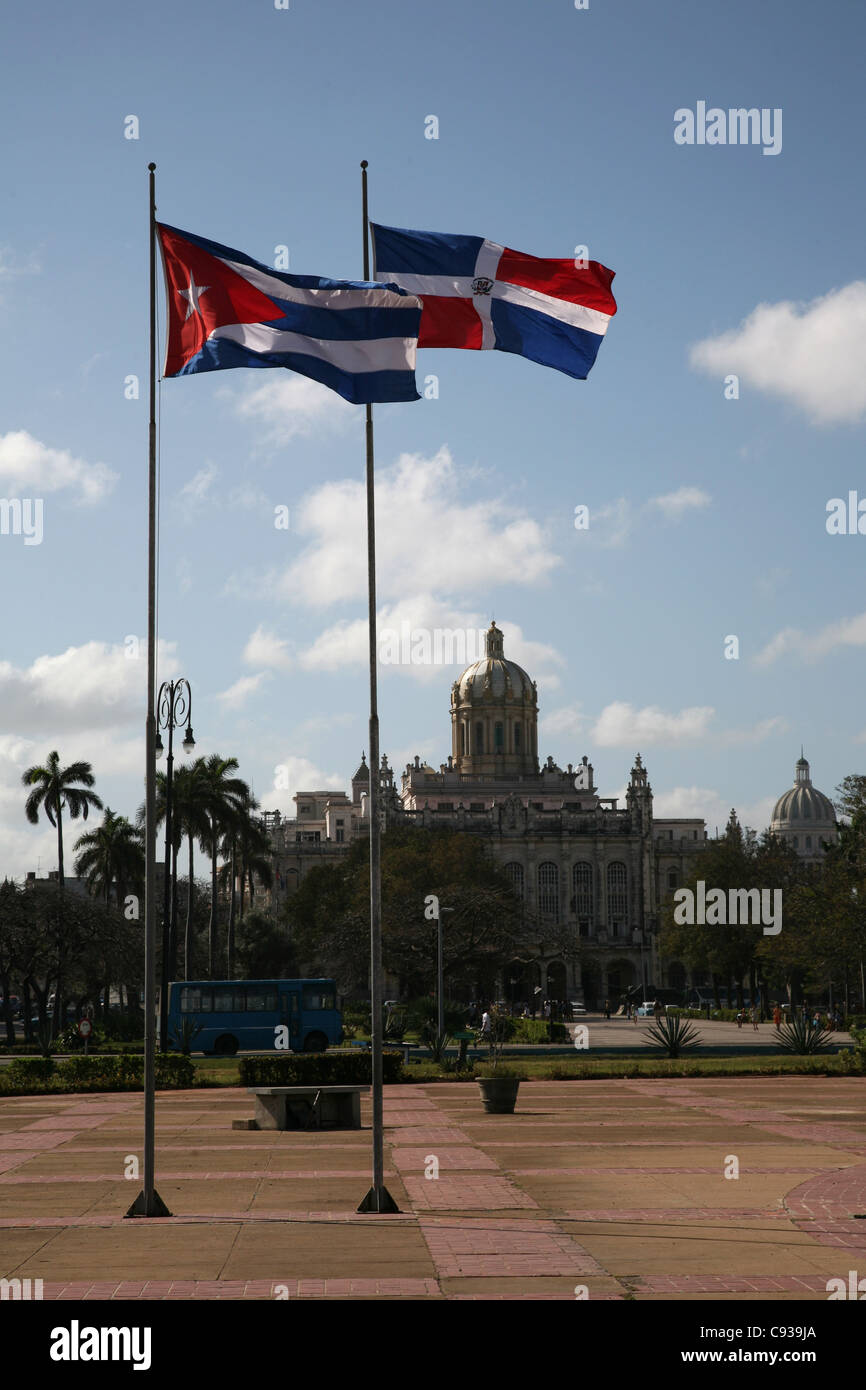 Museum of the Revolution in Havana, Cuba. National flags of Cuba and ...