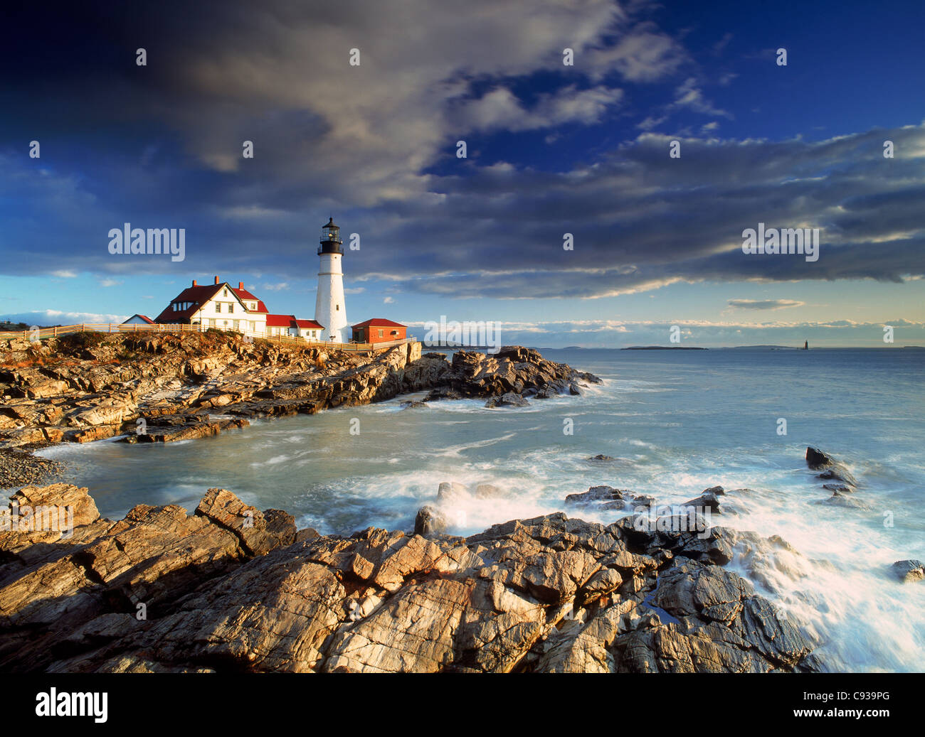 Portland Head Light at Fort Williams Park on Cape Elizabeth in Maine at ...