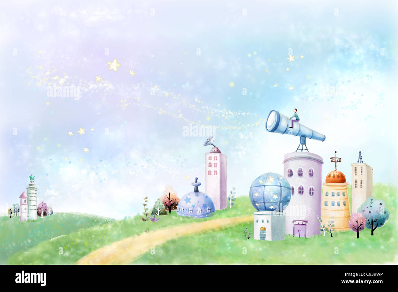 Man sitting on top of giant telescope Stock Photo - Alamy