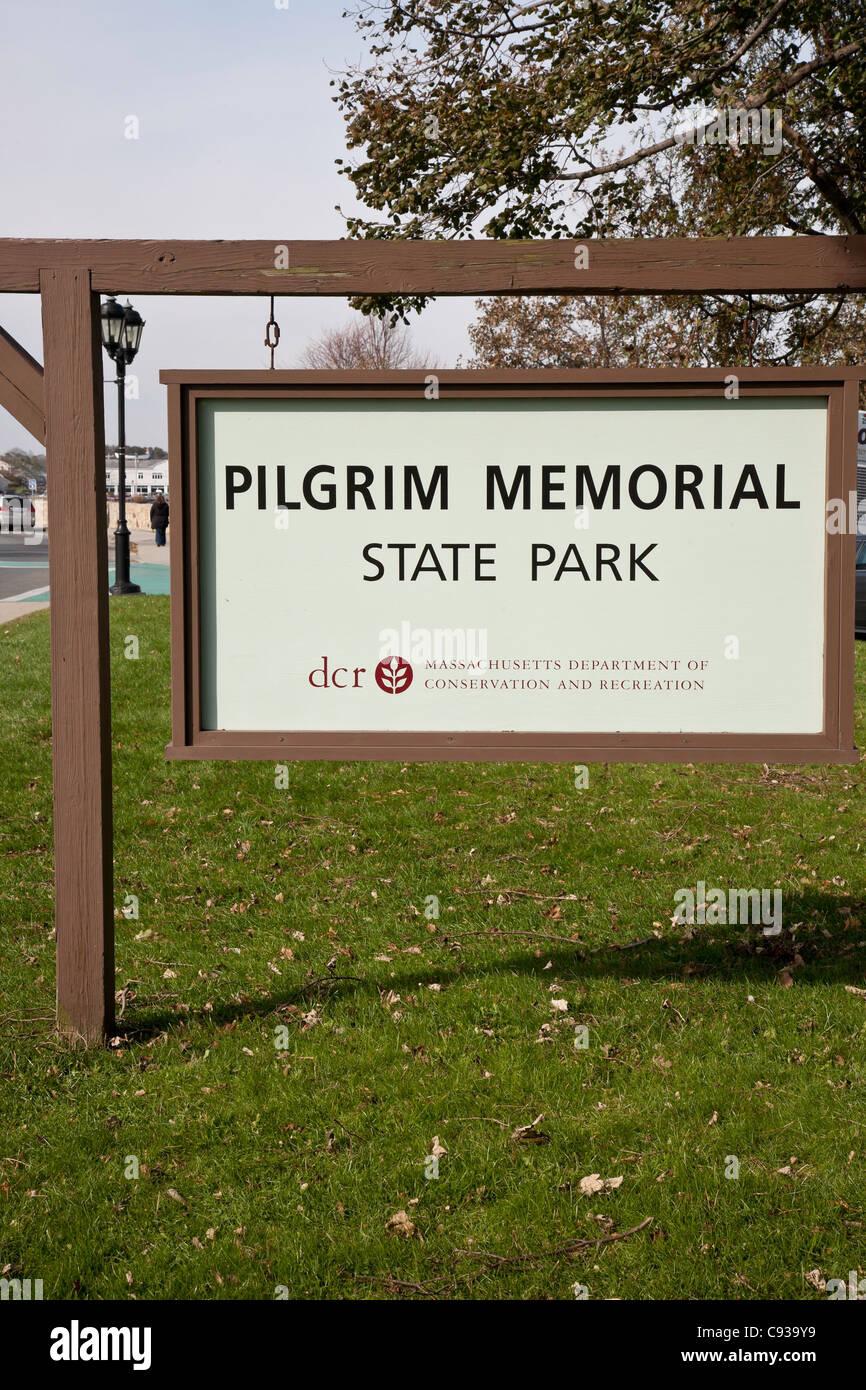 Pilgrim Memorial State Park Sign, Plymouth, MA Stock Photo - Alamy