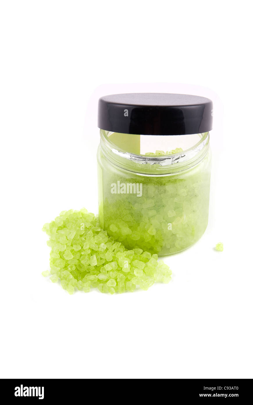 Green bath salt isolated on white Stock Photo - Alamy