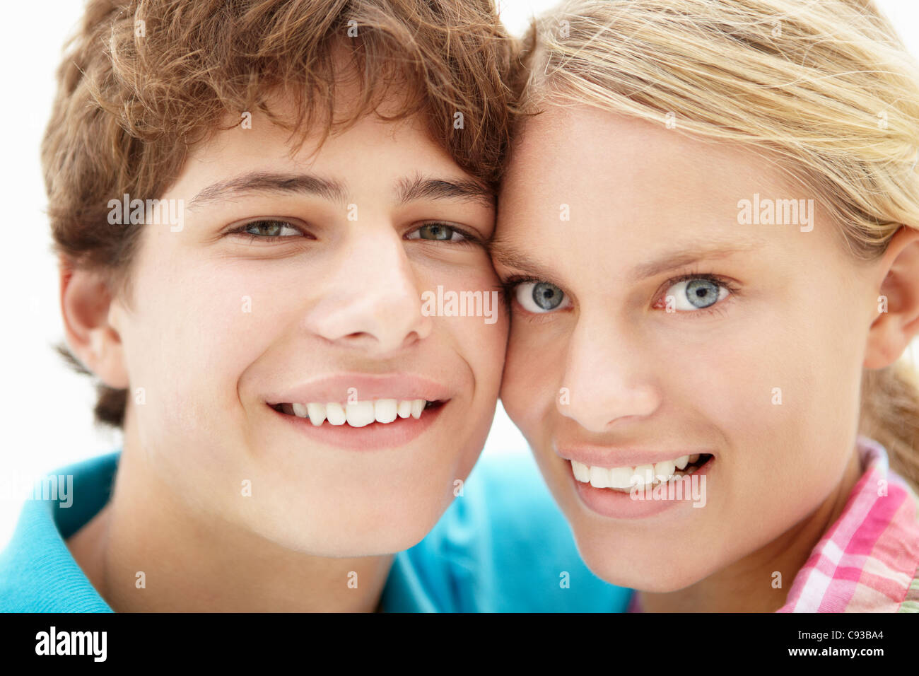 Teenage girl and boy head and shoulders Stock Photo - Alamy
