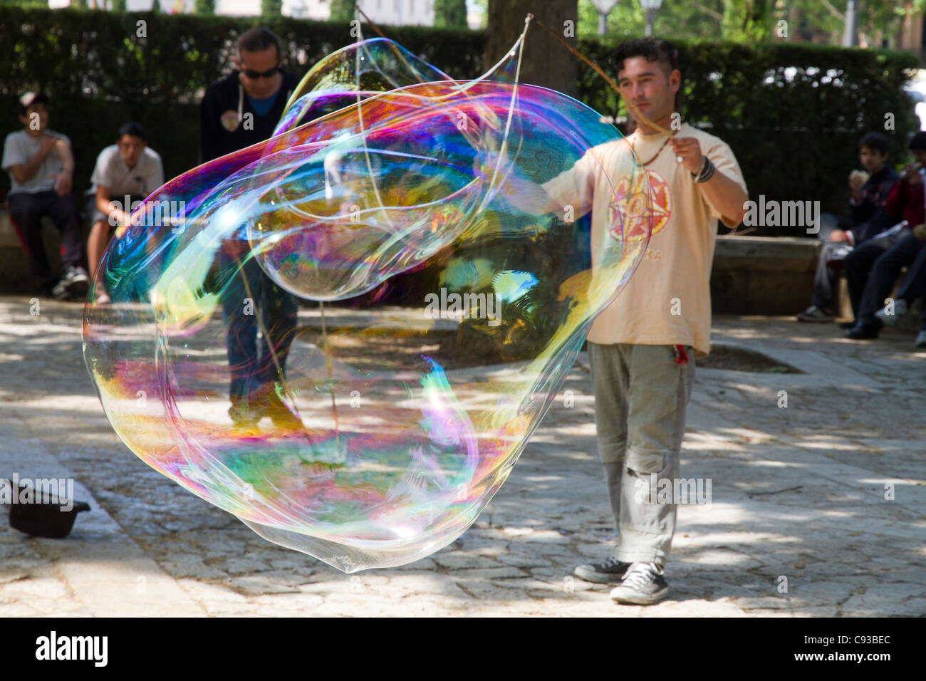 Big ball performer man on street in Spain Stock Photo - Alamy