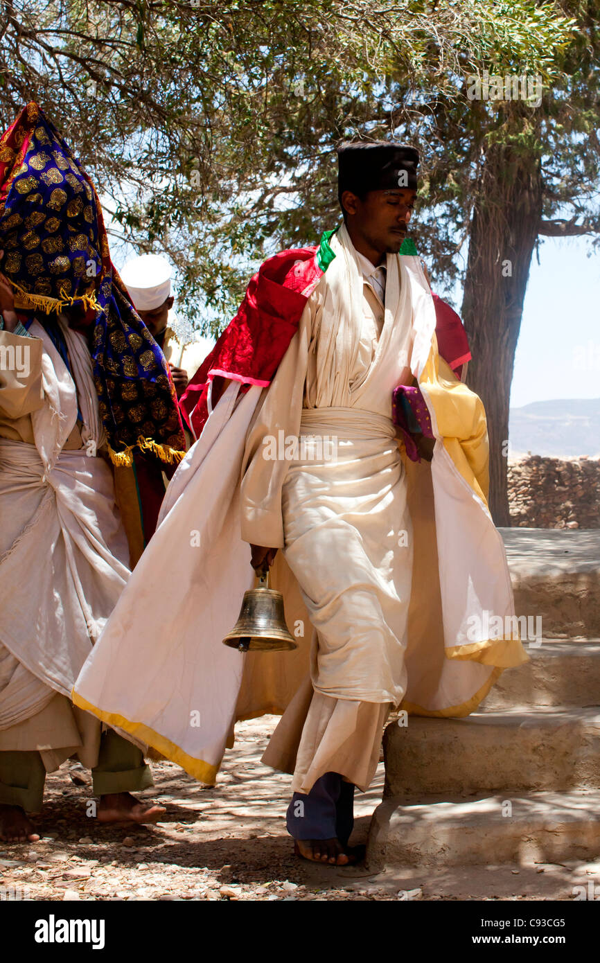 Orthodox Chrisian priest at the mountaintop monastery of Debre Damo ...