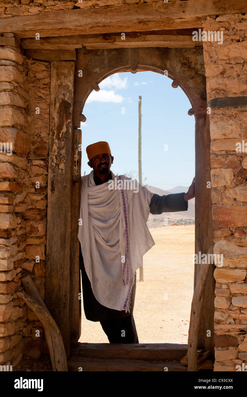 Orthodox Chrisian priest at the mountaintop monastery of Debre Damo ...
