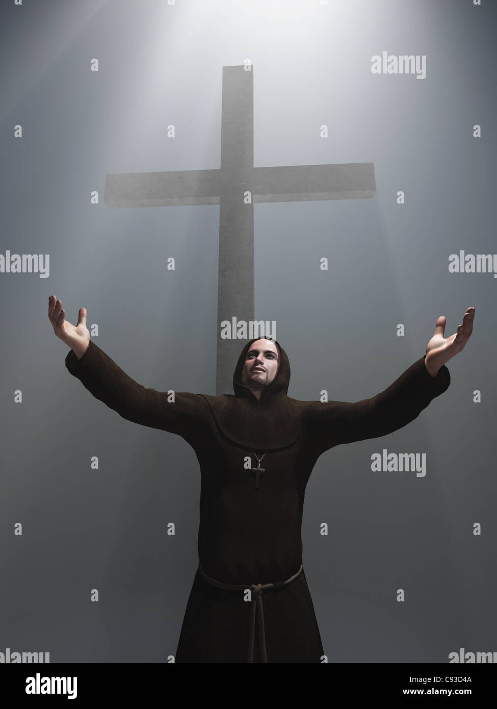 praying monk before a cross Stock Photo - Alamy