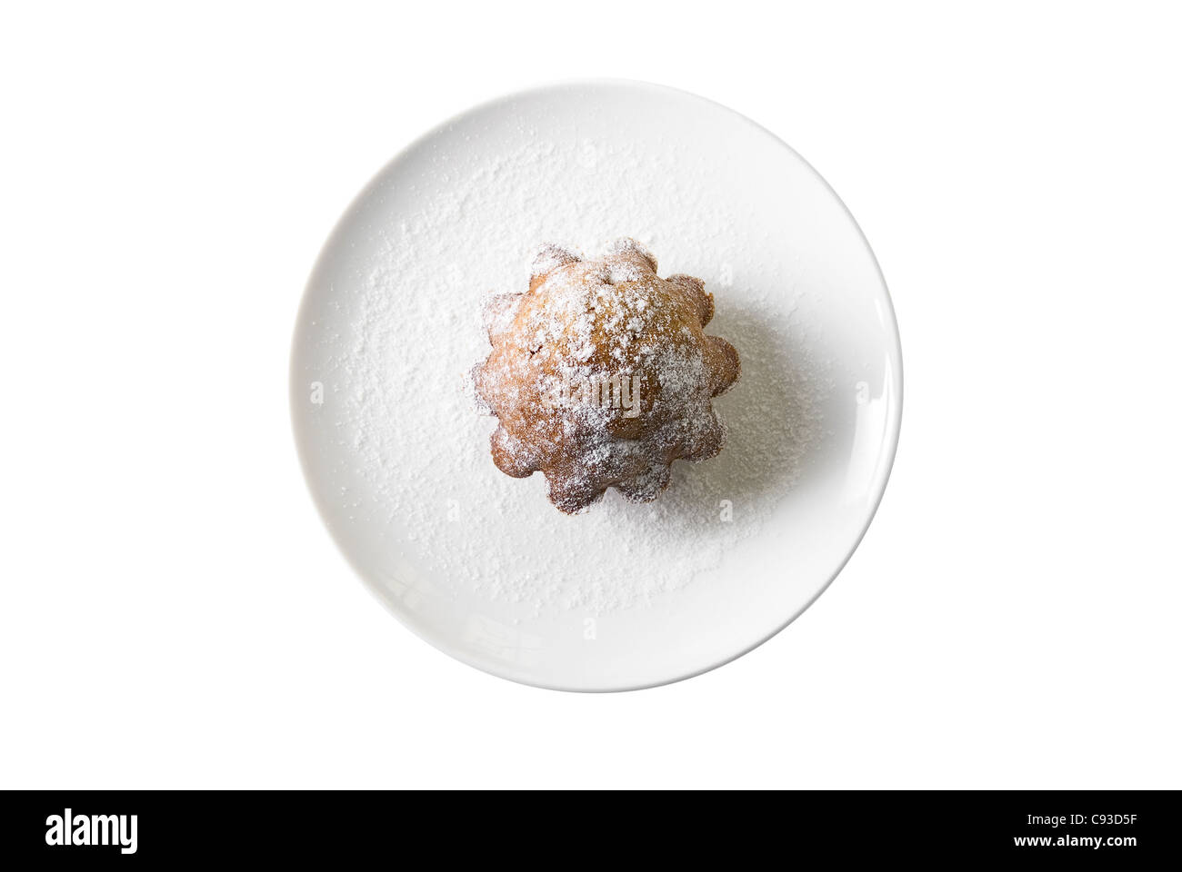 Cake at plate on white background. Top view Stock Photo - Alamy