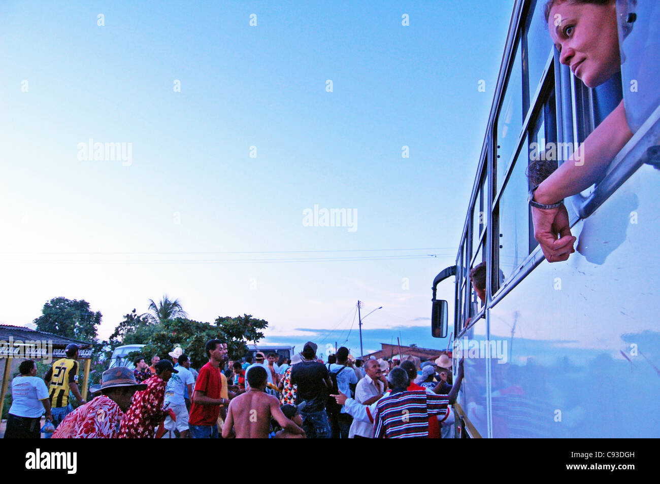 Practicing for traditional Brazilian Maracatu Rural festival Sambada ...