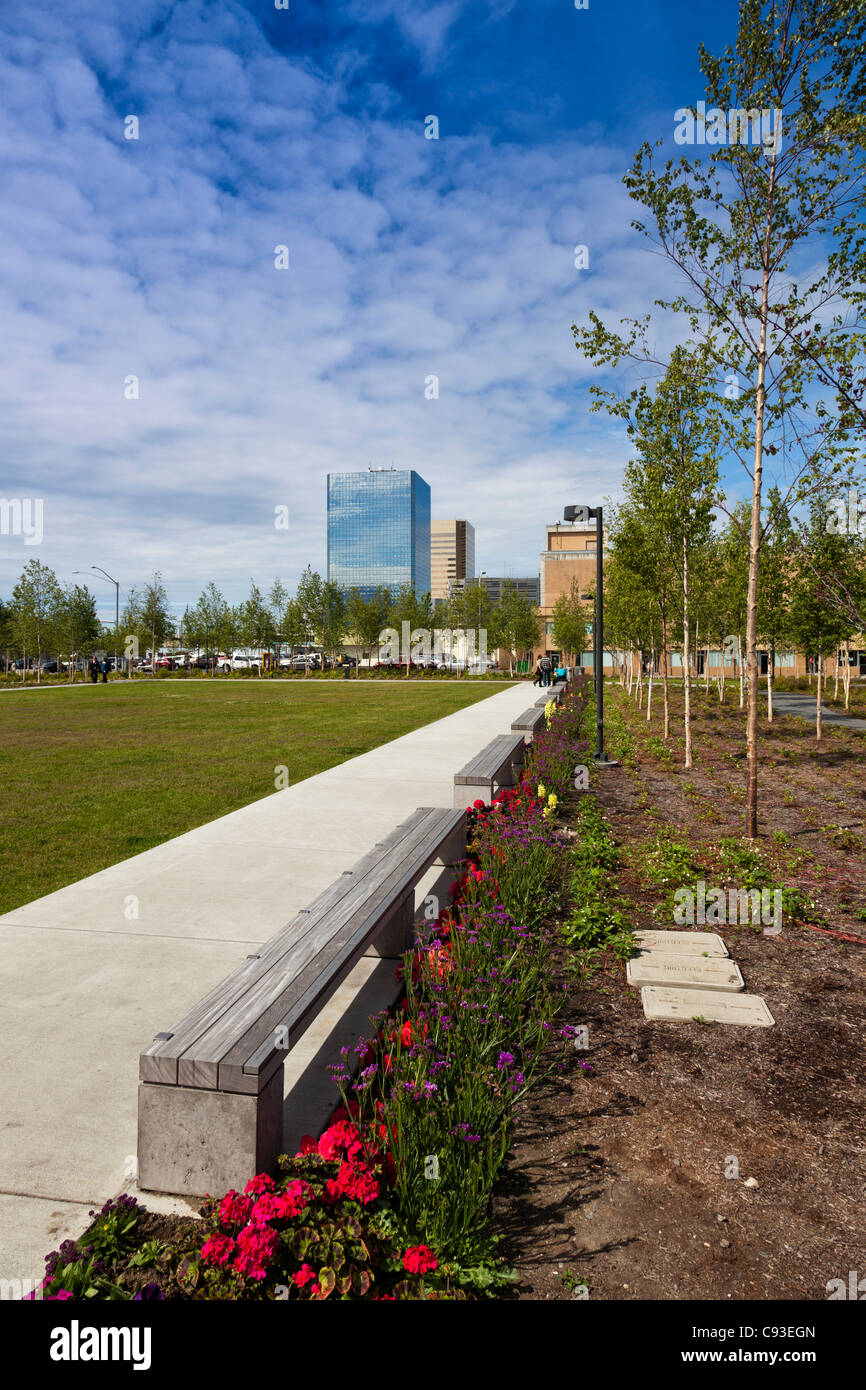 Open park area in front of Anchorage Museum in downtown Anchorage ...
