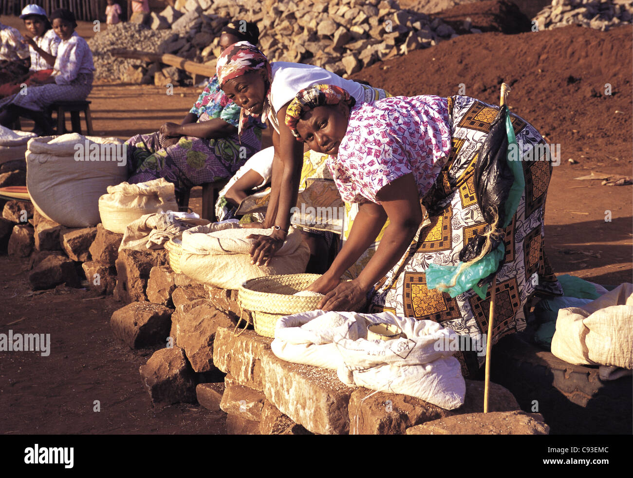 Meru Woman selling rice at Roadside stall Duka Meru District Kenya ...