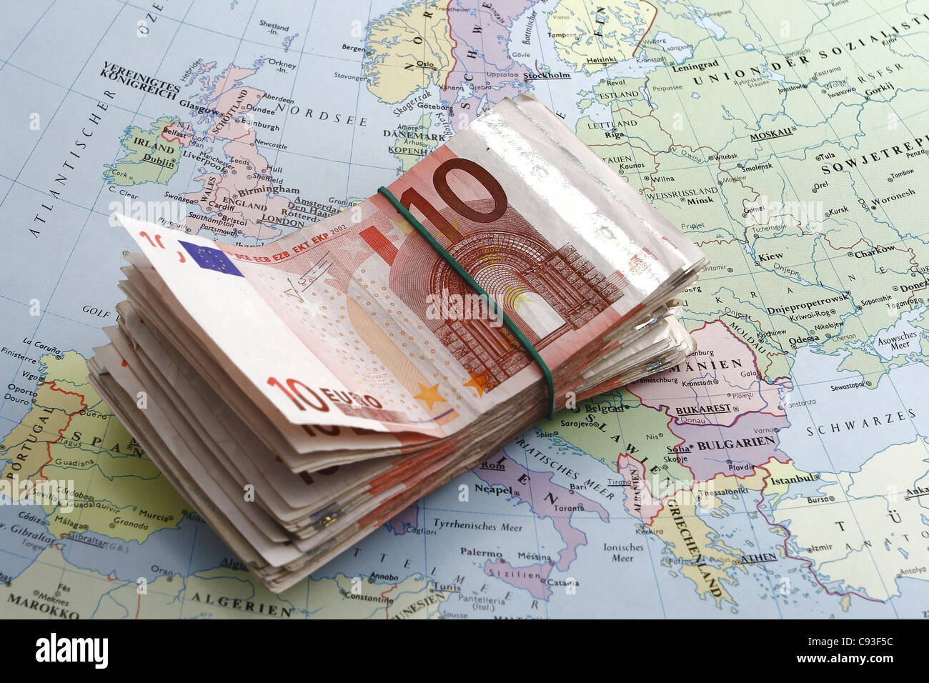 euro money and map Stock Photo - Alamy