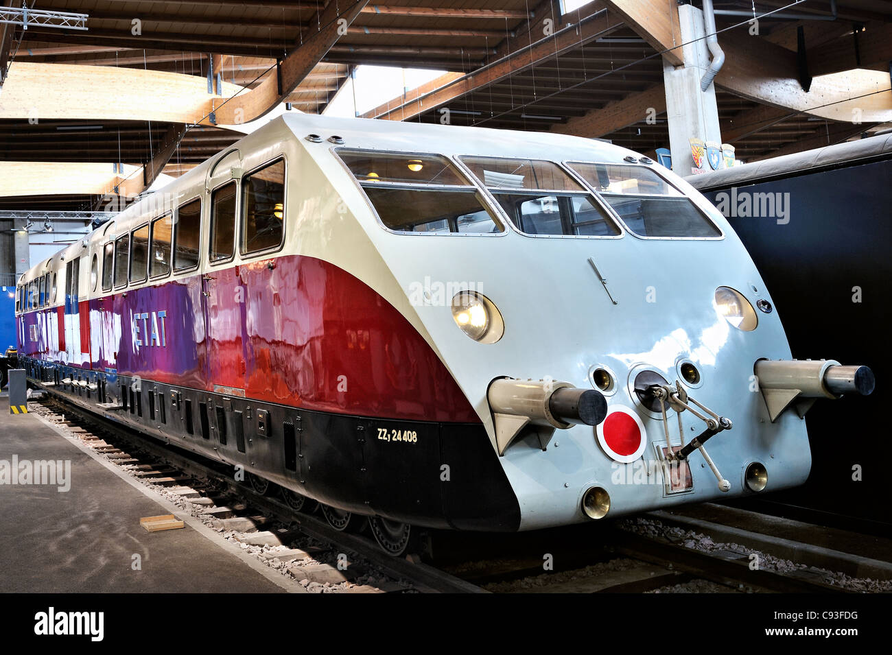 The 1934 Presidential Bugatti railcar at the RailWay Museum in Mulhouse ...