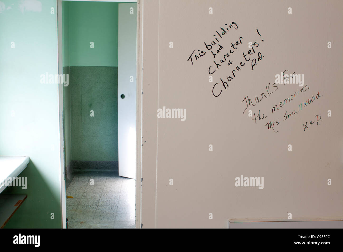 Employee Graffiti on Abandoned Operating Room Wall Stock Photo - Alamy