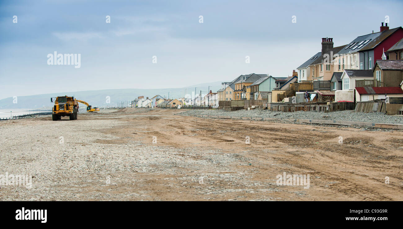 Constructing new sea wider stronger defences at Borth Ceredigion, West ...