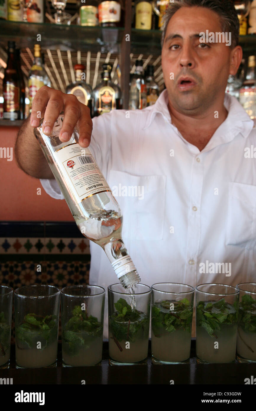 Barman prepares mojito cocktails at the roof terrace of The Hotel Ambos ...