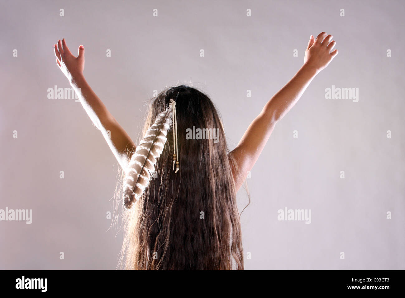A young Native American Indian boy offering up prayers and praise Stock ...