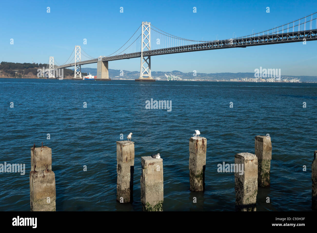 San Francisco Bay bridge w Treasury Island Stock Photo - Alamy