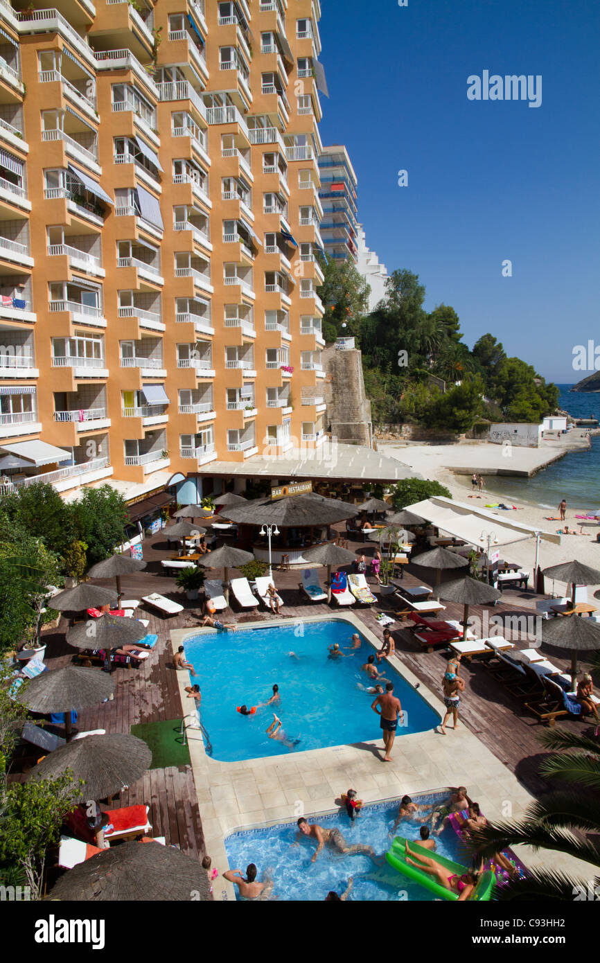 hotel exterior people bathing in pool Magaluf Mallorca Majorca Spain ...