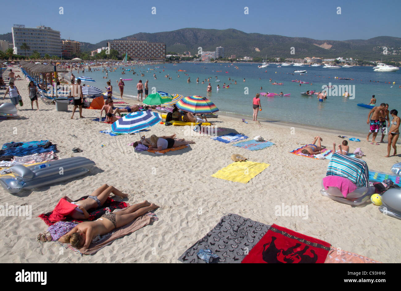 People tourists on Beach Magaluf Mallorca Majorca Balearic Spain Stock ...