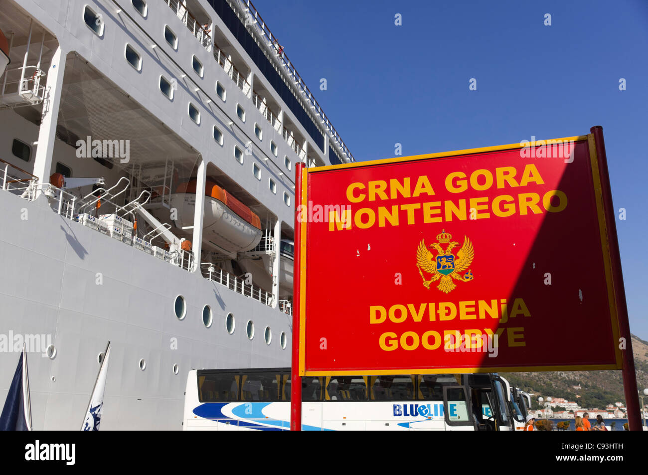 Montenegro - Kotor. Goodbye sign for cruise ship passengers leaving the ...