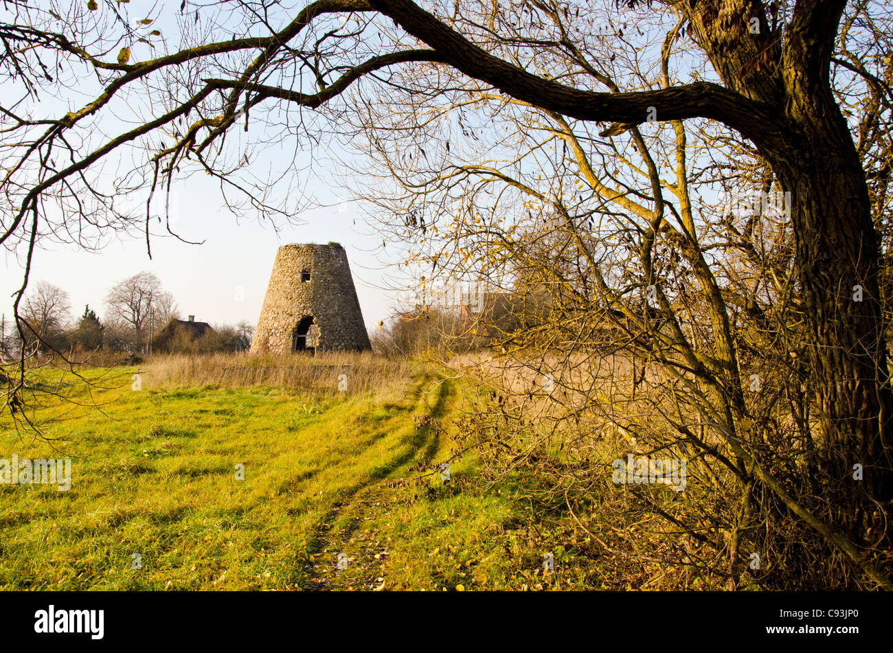 old windmill ruins in autumn time Stock Photo - Alamy