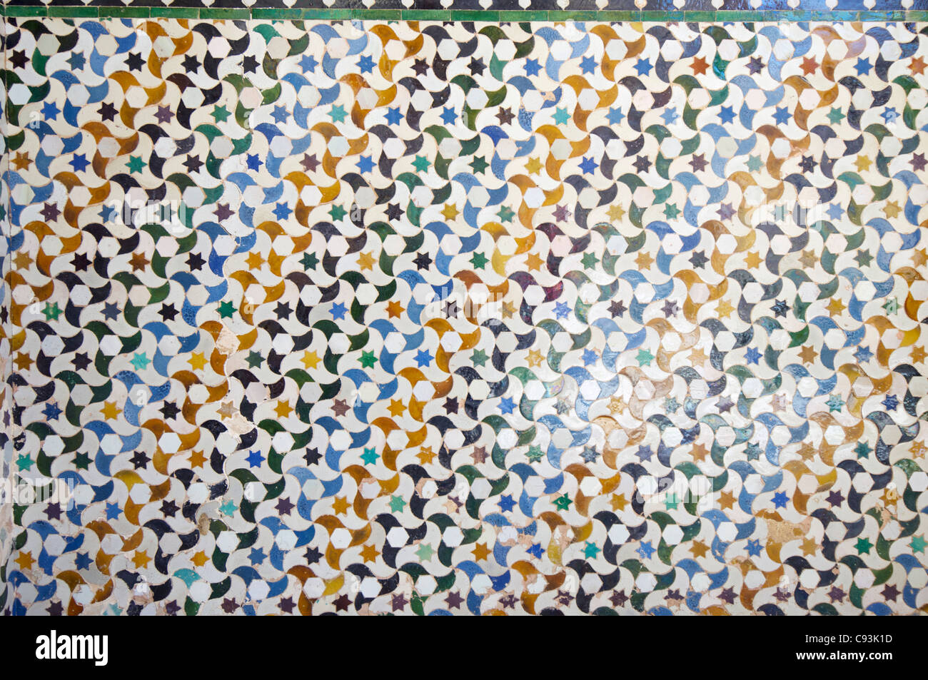 closeup of a ceramic tile in the Alhambra Palace, Granada, Andalusia ...