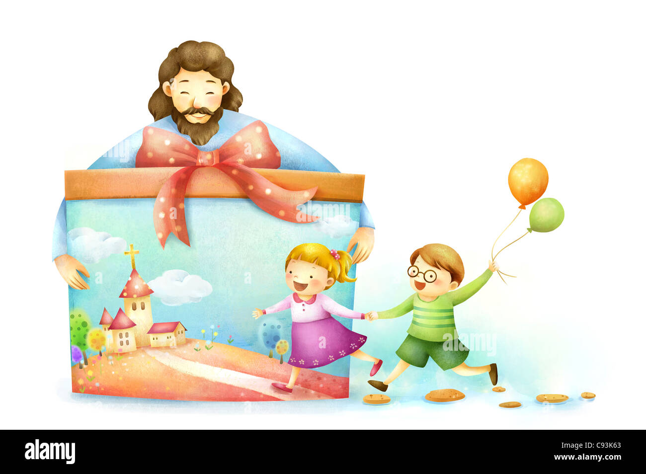 Children playing with Jesus Christ behind painting Stock Photo - Alamy