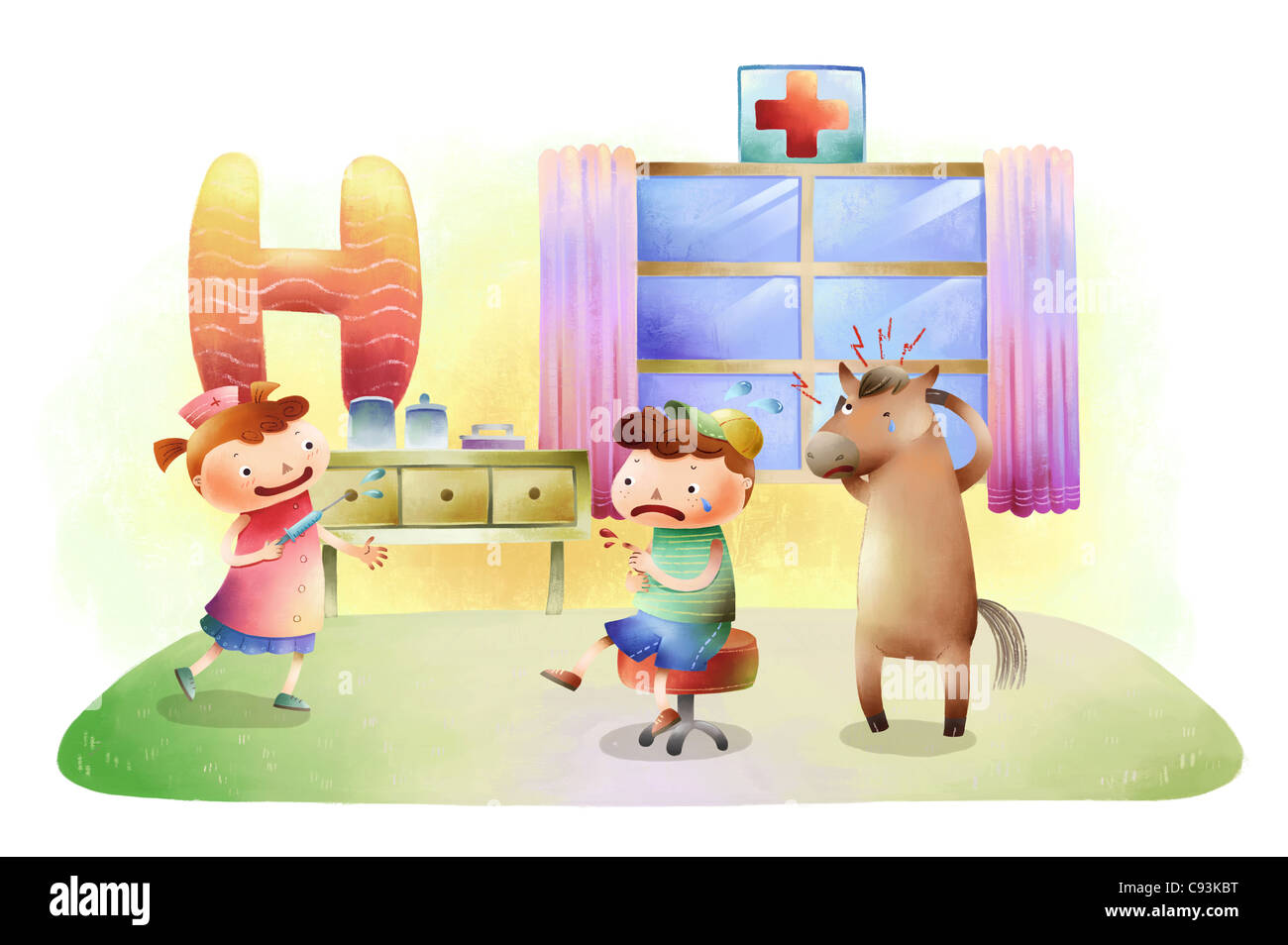 Boy in the hospital to get his finger bleeding stop Stock Photo - Alamy