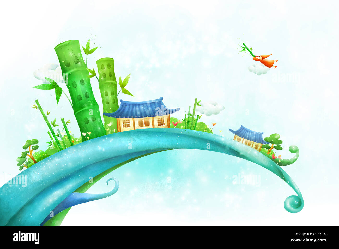 Illustration of bamboo shape buildings Stock Photo - Alamy