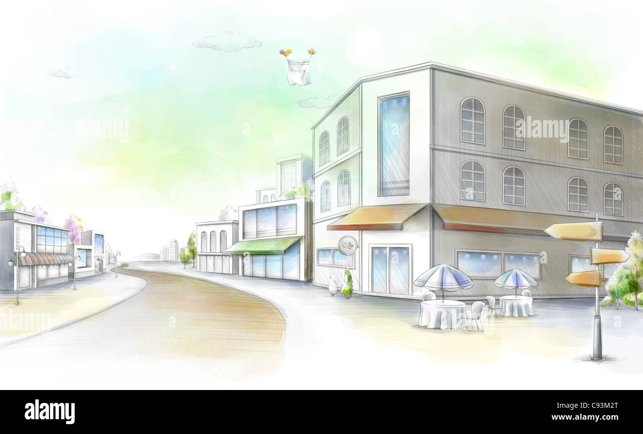 Shopping malls and shops on shopping street Stock Photo - Alamy