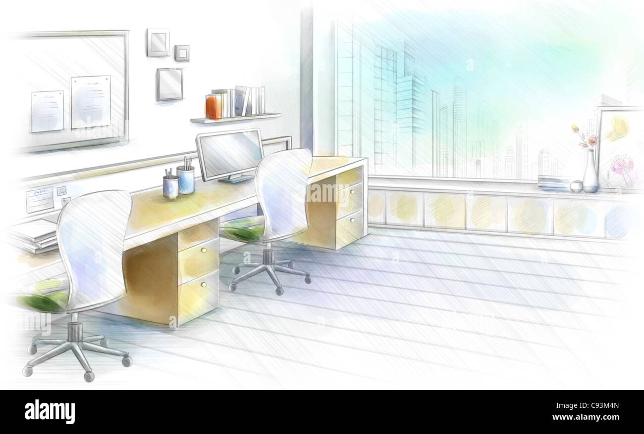 Computer desk at office Stock Photo - Alamy