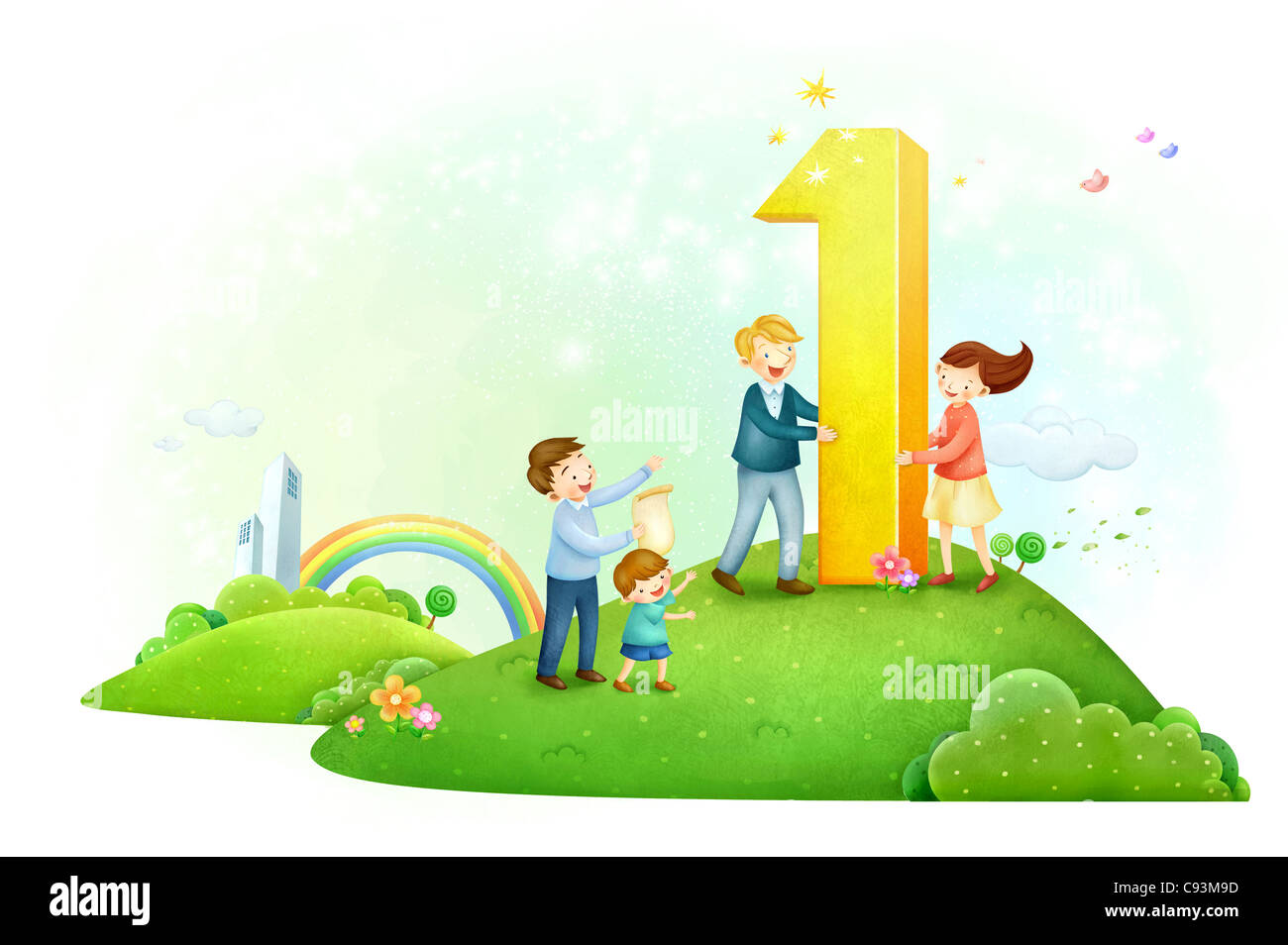 Couple holding no. 1 sign Stock Photo - Alamy