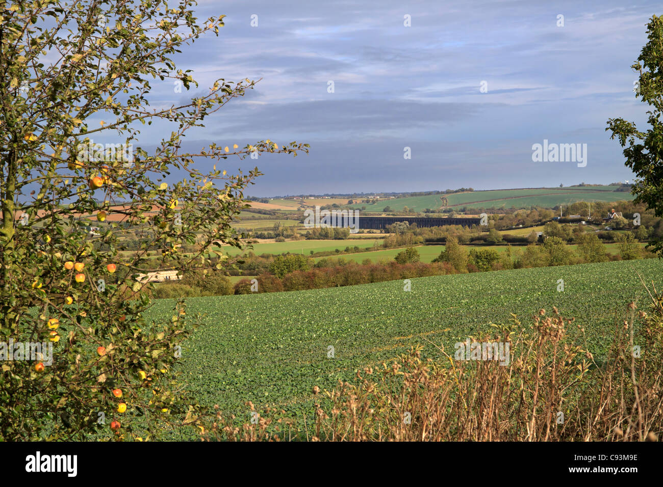 Rutland countryside with the Harringworth Viaduct in the distance Stock ...
