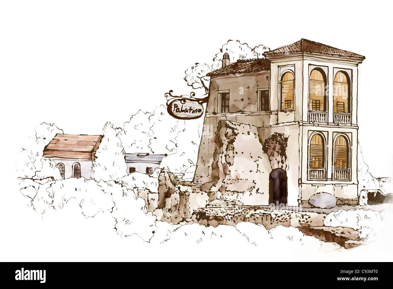 Illustration and painting of old inn Stock Photo - Alamy