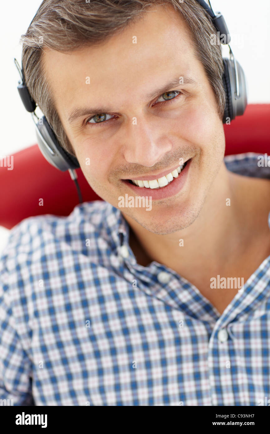 Man with headphones Stock Photo - Alamy
