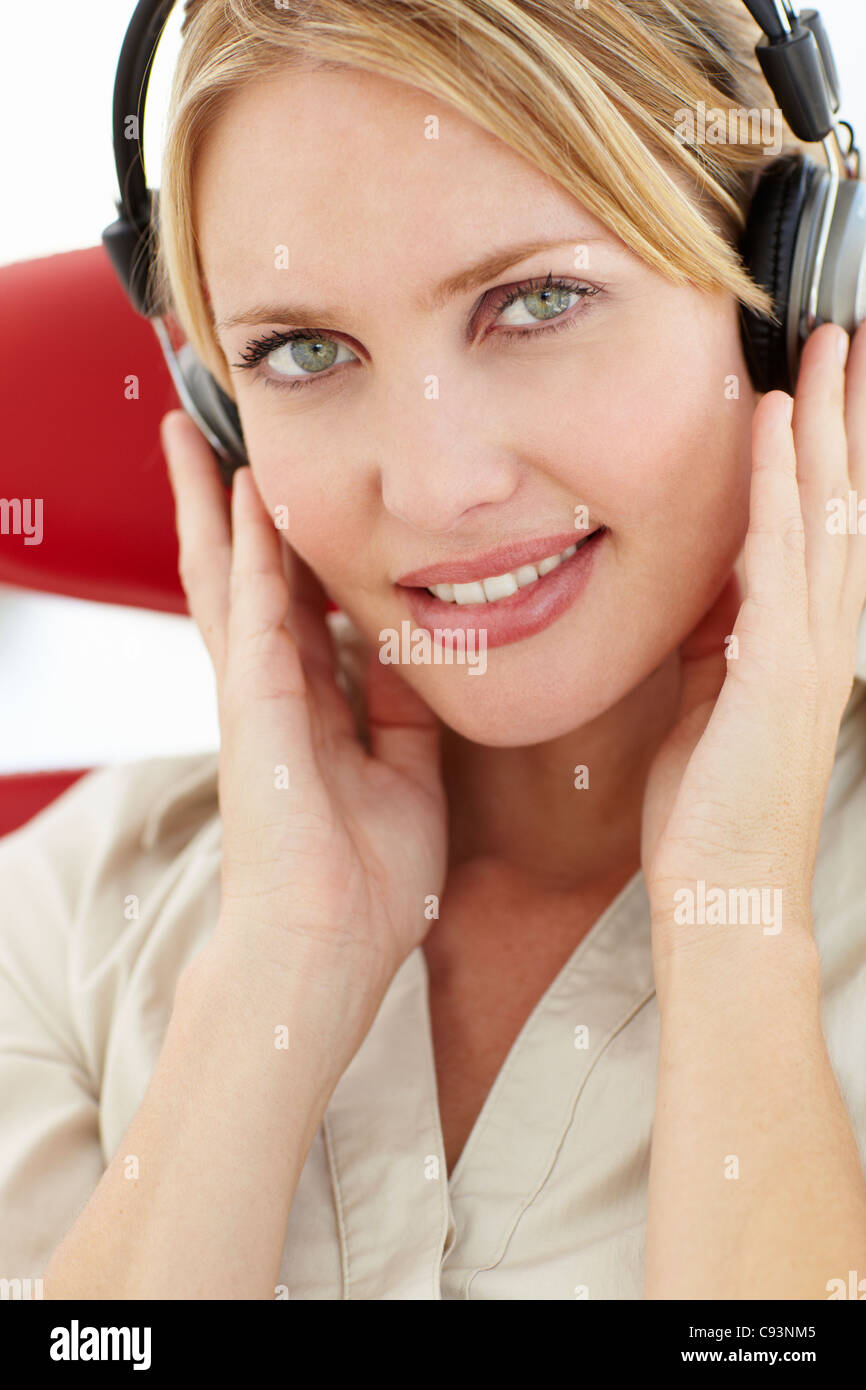 Woman with headphones Stock Photo - Alamy