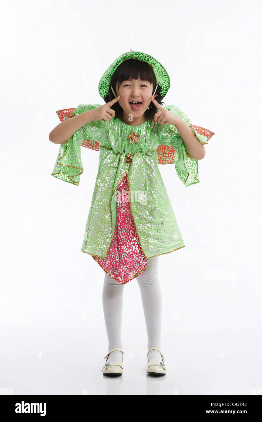 Portrait of girl in angel dress, shouting Stock Photo - Alamy